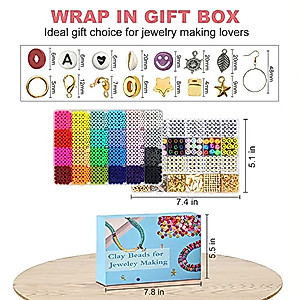 Redtwo 7200 Pcs Clay Beads Bracelet Making Kit, Preppy Friendship Flat Polymer Heishi Beads Jewelry Making Kits with Charms and Elastic Strings,Crafts Gifts Set for Girls Ages 8-12(2 Boxes)