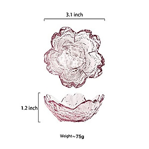 Halyuhn 6 Pack Mini Pink Bowls for Charcuterie Board, 3”Width Tiny Stackable Soy Sauce Dish, Clear Glass Flower Shaped Snack Dip Bowl Décor Side Dish with Wavy Edge Dessert Bowl Prep Seasoning Dish