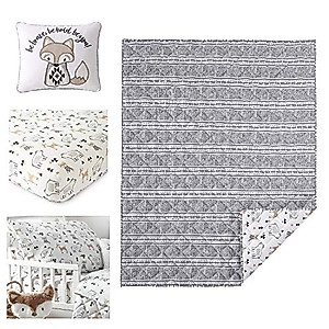 Levtex Baby Bailey Bear, Animals, Woodland, Charcoal, Beige, White -5PC Toddler Set - Neutral Kids Bedding - Reversible Quilt, Fitted Sheet, Flat Sheet, Standard Pillow Case, Decorative Pillow
