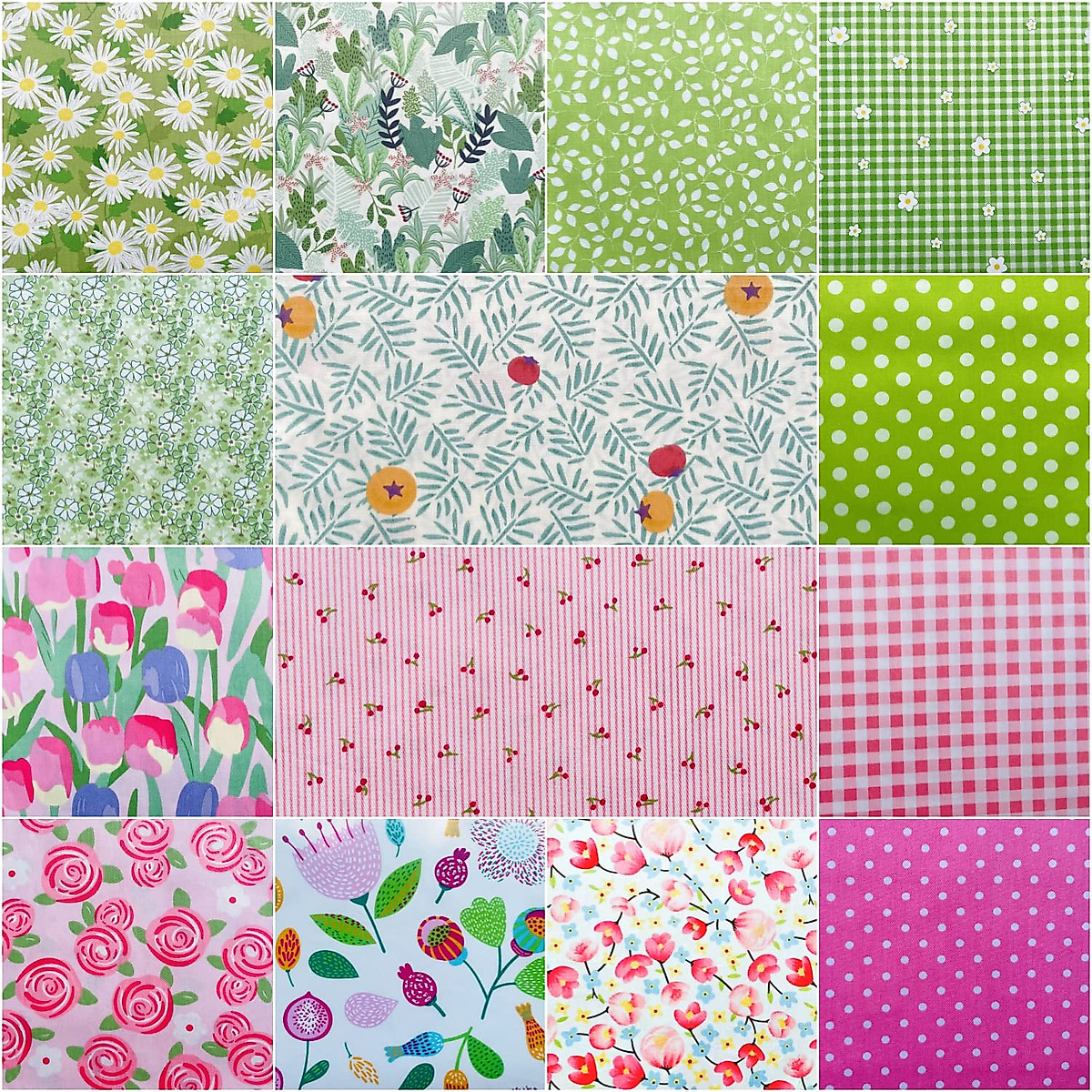 Spring Floral Fabric Squares 10x10, Layer Cake Fabric for Quilting 10 inch, Precut Fabric for Quilting Patchwork Crafting Green Pink(42Pcs)