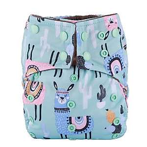 Sigzagor 3 AIll in One Cloth Diapers Nappies for Night AIO Sewn in Insert Reusable Washable (Lamas Pack)