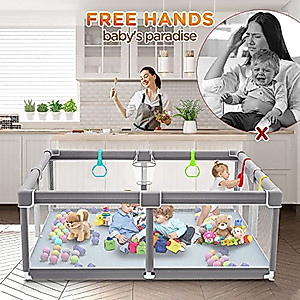Bubblbay Baby Playpen,Extra Large Baby Play Yard for Toddler,Sturdy Active Center Area with Anti-Slip Suckers & Soft Breathable Mesh,Safety Baby Fence