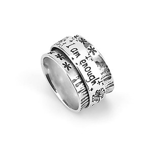 Dandelion Flower Spinner Ring for Women Men I am enough Statement Vintage Anti Anxiety Fidget Rotate Freely Inspirations Stress Relief Stacking Middle Finger Band Fashion Personalized Jewelry Gifts Birthday Xmas (8)