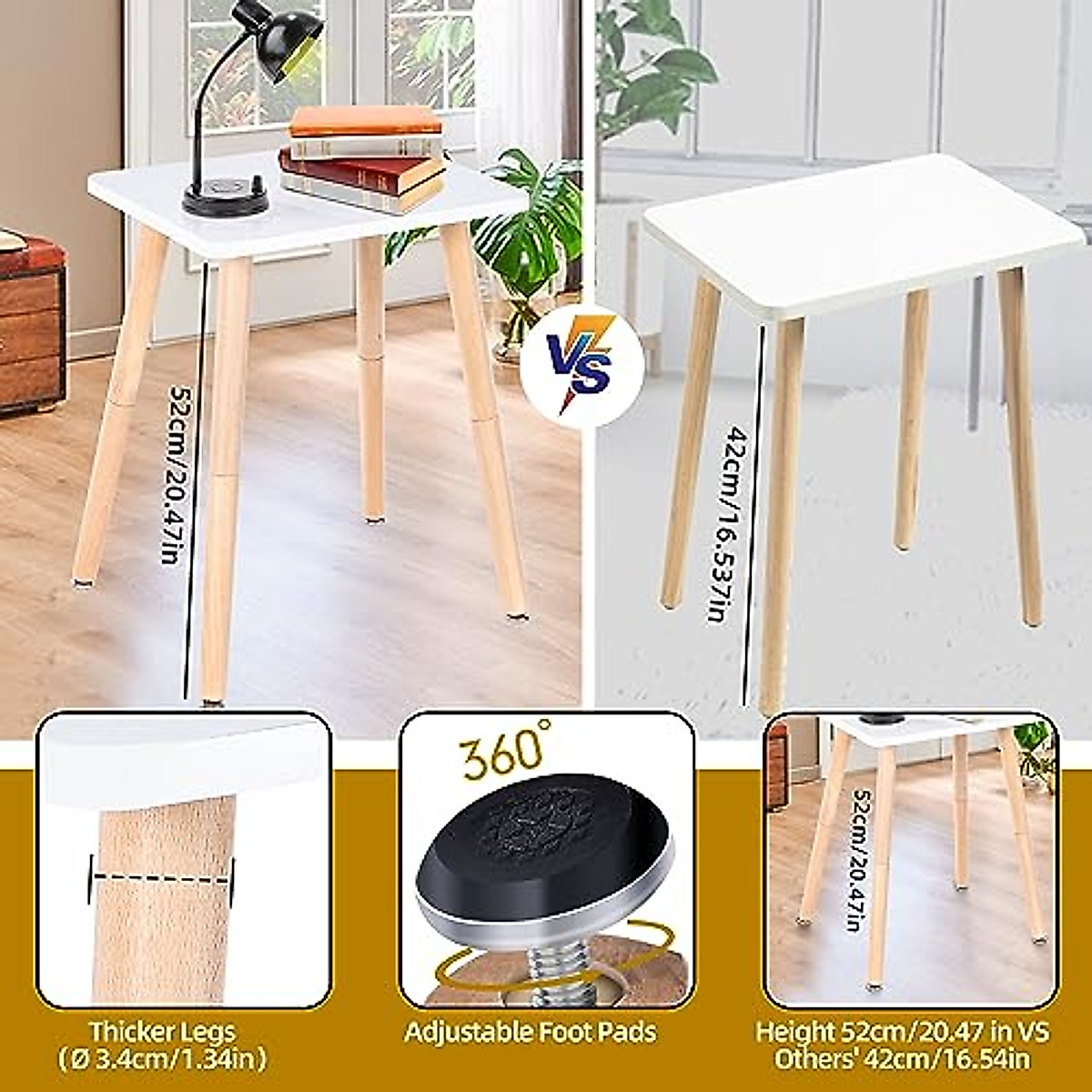 Yawinhe Side Table 2-Tier end Table,Nightstand with Storage Shelf,Modern Wooden Side Table Bedside Table,Suitable for Living Room, Bedroom, Balcony (First Floor/(1-Pack), White+Natural)