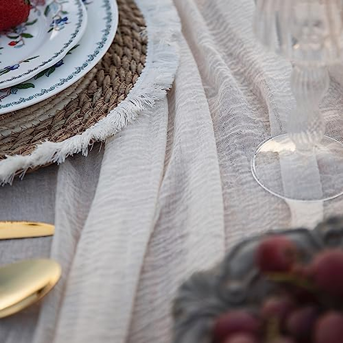 DOLOPL Beige Cheesecloth Table Runner 10FT Boho Gauze Table Runner 120inch Long Sheer Cheese Cloth Table Runner for Rustic Baby Shower Bridal Wedding Birthday Decorations