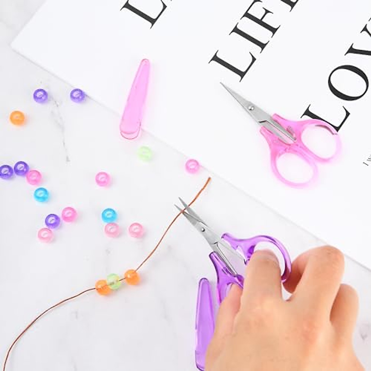 2 Pcs Small Scissors All Purpose Precision Stainless Steel Detail Scissors with Protective Cover Mini Sharp Craft Scissors Straight Fine Tips Sewing Scissors for Embroidery Knitting Paper Cutting