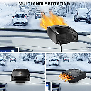 Car Heater, 12V Portable Car Heater That Plugs Into Cigarette Lighter Windshield Defogger Car Defroster 150W Fast Heating & Cooling Fan 2 in 1 Modes Heater for Car 360 Degree Rotary Base