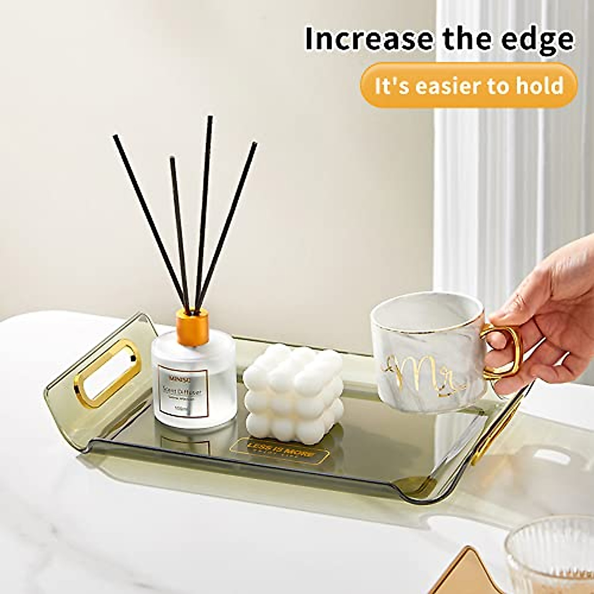 Serving Tray Decorative Serving Trays with Handles, Coffee Table Large Tray Decor for Serving Food Trays for Vanity Dresser Bathroom Bedroom (Clear Coffee)