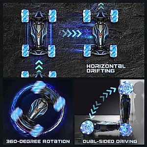 BEZGAR Remote Control Car - Gesture RC Car with Lighting, Sound & Smoke Effects, 2.4Ghz Hand Controlled RC Stunt Car for Kids, Indoor/Outdoor Rechargeable Toy Cars Birthday Gifts for Boys & Girls-Blue