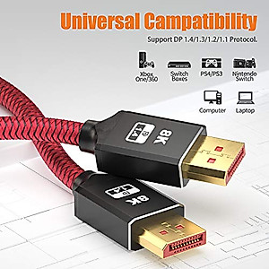 BIFALE VESA Certified 8K DisplayPort 1.4 Cable 10ft 2Pack, DP 1.4 Cable Nylon Braided Supports (8K@60Hz, 4K@144Hz and 1080P@240Hz), HBR3, 32.4Gbps, HDCP 2.2, DSC1.2 for Laptop Gaming Monitor