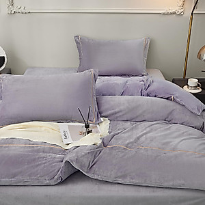 SAPHREAS Twin Size Warm Flannel Duvet Cover Set 3cps Winter Microfiber Grayish Lavender Fluffy Bedding Comforter Cover 68"x90" 1 Quilt Cover 2 Pillow Shams