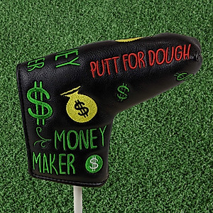 Foretra Putt for Dough - Money Maker Black Golf Putter Headcover Quality PU Leather Magnetic Closure for Blade Style Putters