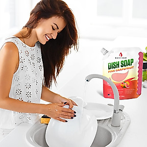 Bastion Dish Soap - Liquid Dishwashing Degreaser & Detergent - Pink Grapefruit Fragrance - 32oz Refill Pouch- All Natural - Cruelty-Free