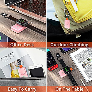 Portable Charger for Apple Watch,2 Pack Magnetic Keychain Wireless Power Bank Charger Compatible for Apple Watch Series 8/UItra/7/6/5/4/3/2/SE,1400mAh Travel iWatch Charger Style Gift (Black-Pink)