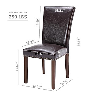 COLAMY Upholstered Parsons Dining Chairs Set of 2, PU Leather Dining Room Kitchen Side Chair with Nailhead Trim and Wood Legs - Dark Brown