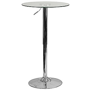 Flash Furniture Chad 23.5'' Round Adjustable Height Glass Table (Adjustable Range 33.5'' - 41''), Clear/Chrome