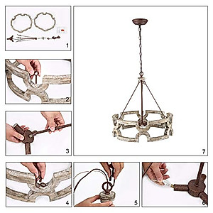 KSANA Farmhouse Chandelier, Wood Drum Chandeliers for Dining Rooms, Living Room, Hand-Painted White Finish, W19.5” X H21”