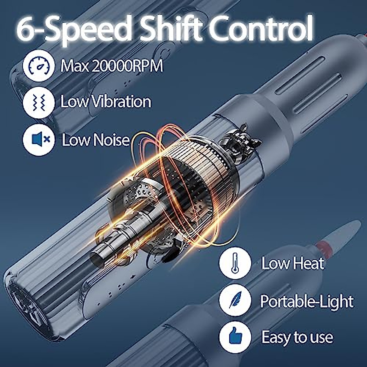 Golgner Cordless Nail Drill Machine, Electric Nail Drill Machine, Portable Electric Nail File Machine, 20000RPM with 12PCS Nail Drill Bits&36Pcs Sanding Bands, for Acrylic Gel Nails, Manicure Pedicure