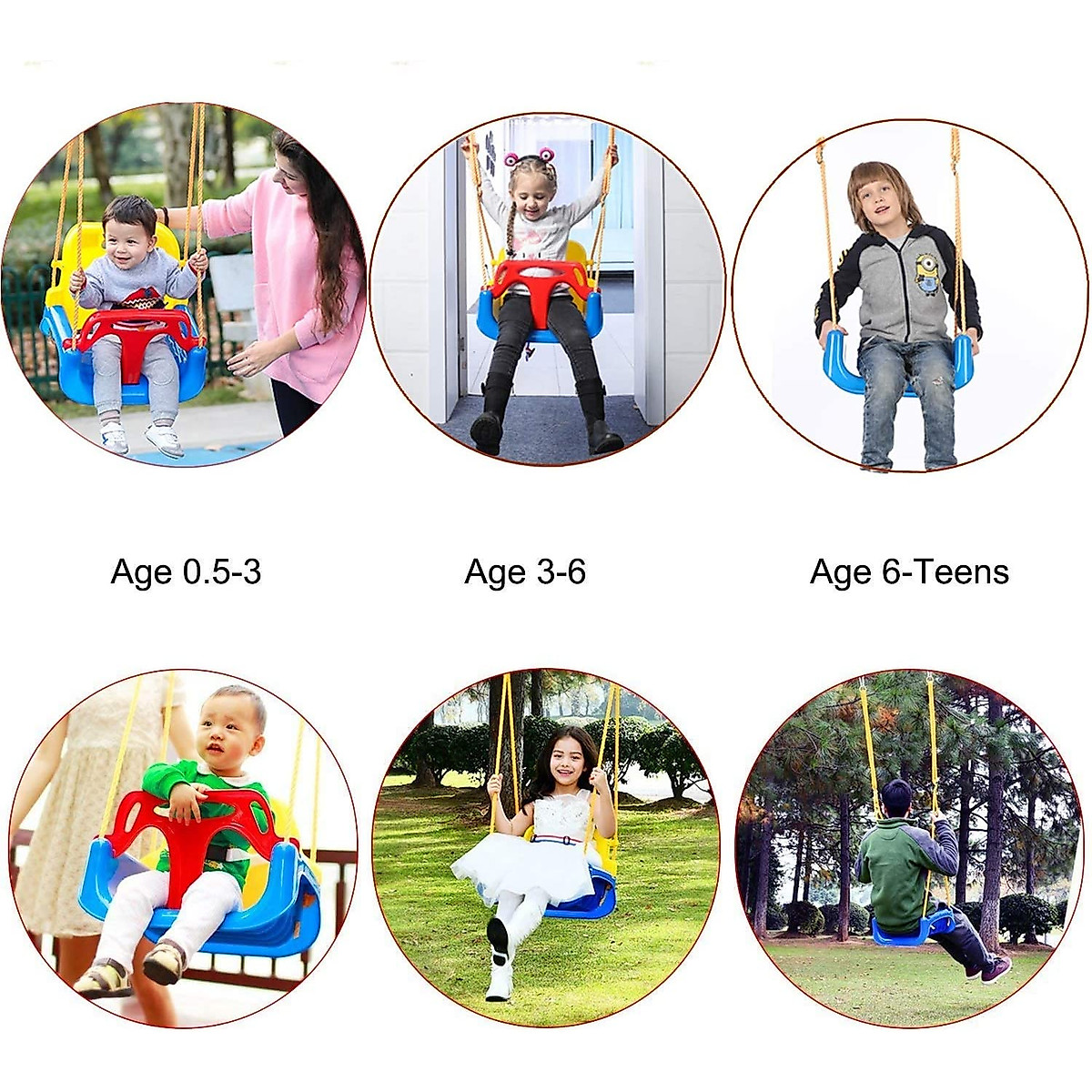 Yangogle 3-in-1 Toddler Swing Seat, Baby Swing Outdoor, Anti-Flip Snug & Secure Detachable Infants to Teens Kids Swing Seat for Indoor Outdoor Playground