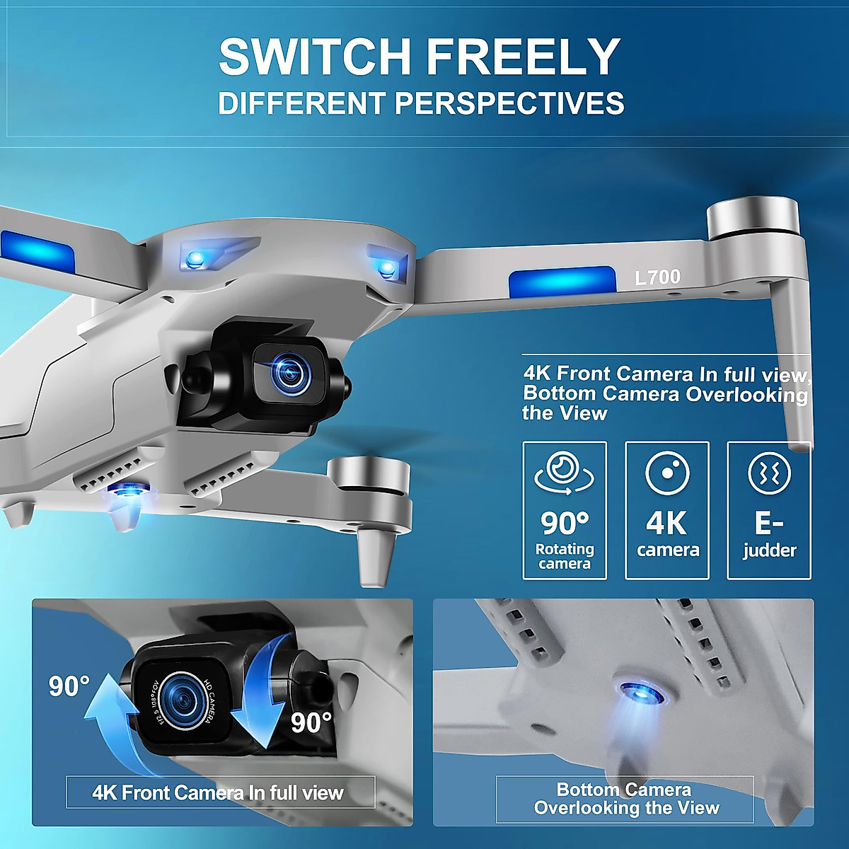 HHD GPS Drones with Camera for Adults 4k, 50 Mins Flight Time, Under 249g, 3800ft FPV Transmission, Brushless Motor, Max Speed 15m/s, Foldable Drone for Adults, Beginner