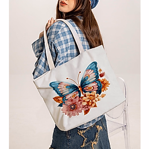 FILASLFT Butterfly Paint by Numbers Tote Bag, Paint by Number for Adults Canvas, Canvas Bag for Women School Student Shopping 17.71x13.38 Inch