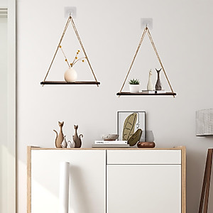 Chihutown Wood Hanging Shelves for Wall, Wall Hanging Shelf, Window Plant Shelves, Floating Wall Shelves for Living Room Bedroom Bathroom Kitchen (Dark Brown)