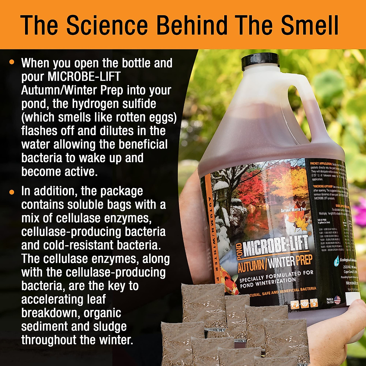MICROBE-LIFT AUTPREP Autumn and Winter Prep Seasonal Conditioner for Ponds and Outdoor Water Gardens, Safe for Live Koi Fish, Plants, and Decor, 32 Ounce Liquid and 4 2-Ounce Packets