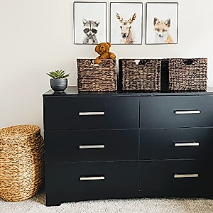 Artera Wicker Cube Storage Baskets - Set of 3, Woven Shelf Basket for Organizing, Natural Storage Bins with Handles for Pantry Living Room, Under Shelf Basket, 13" x 11" x 9" (Dark Brown)