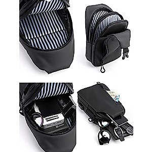 Small Sling Black Crossbody Backpack Shoulder Bag for Men Women, Lightweight One Strap Backpack Sling Bag Backpack for Hiking Walking Biking Travel Cycling USB Charger Port