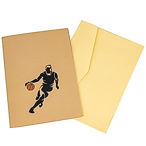 Basketball Pop Up Card, Blank Handmade 3D Sports Greeting with Envelope for Happy Birthday, Father's Day, Anniversary, Valentine's for Him Boy Men Dad Husband Boyfriend Brother Son Nephew Kid Friend