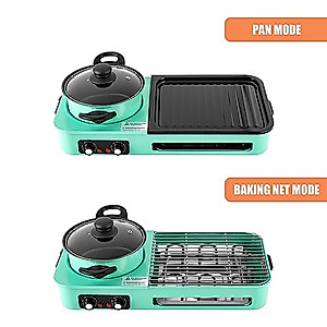 3-in-1 Smokeless Electric Indoor Removable Grill and Griddle Combo, Detachable Shabu Hot Pot Electric, Nonstick Plate, with Adjustable Temperature, BBQ Hotpot Grill Combo