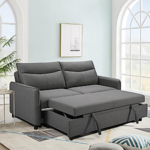 Verfur Sofa 3 in 1 Convertible Sleeper Loveseat Sofabed, Futon Couch with Pullout Bed, 2 Seater Small Love Seat Lounge with Reclining Backrest, Living Room Furniture for Home Office, Grey Queen Size