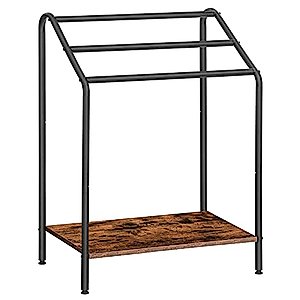 HOOBRO Freestanding Towel-Rack, 3 Tier Blanket Rack for Living Room, 23.6" L x 14.2" W x 33.9" H, Quilt Blanket Ladder Holder, Drying and Display Rack, Bathroom, Rustic Brown and Black BF63LB01