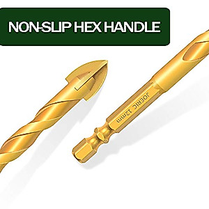 6PCS Golden Ceramic Tile Drill Bits, JOERIC Masonry Drill Bits Set for Glass, Brick, Tile, Concrete, Plastic and Wood Tungsten Carbide Tip for Wall Mirror and Ceramic Tile with Size (5mm ~12mm).