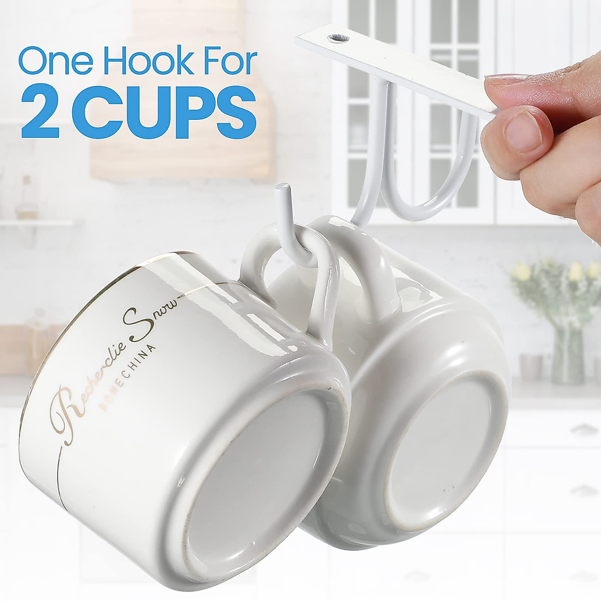 9 Pcs Mug Rack Under Cabinet Shelf 36 Hook Coffee Cup Holder Rustic Coffee Mug Holder Hanging Mug Organizer for Cabinet Drying Mug Hooks Under Cabinet Mug Hanger Utensil Display for Kitchen (White)