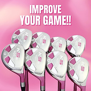 Majek Pink Senior Ladies Golf Hybrids Irons Set New Senior Women Best All True Hybrid Ultra Light Weight Forgiving Fuchsia Woman Complete Package Includes 4 5 6 7 8 9 PW SW All Lady Flex Utility Clubs
