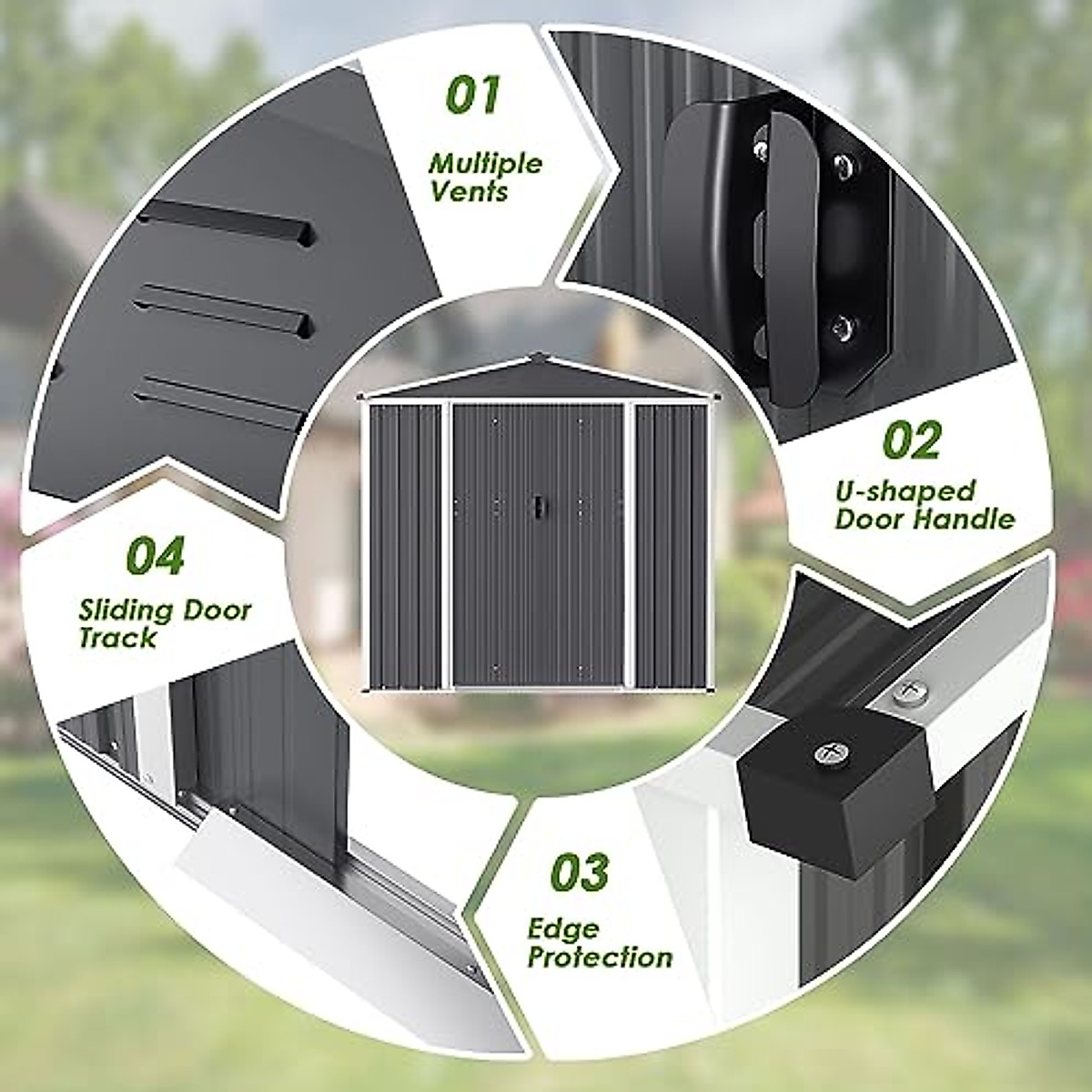 SUNCROWN Outdoor Backyard Garden Storage Shed 4X6 FT Yard Storage Tool with Sliding Door for Lawn Equipment Garden Backyard - Grey