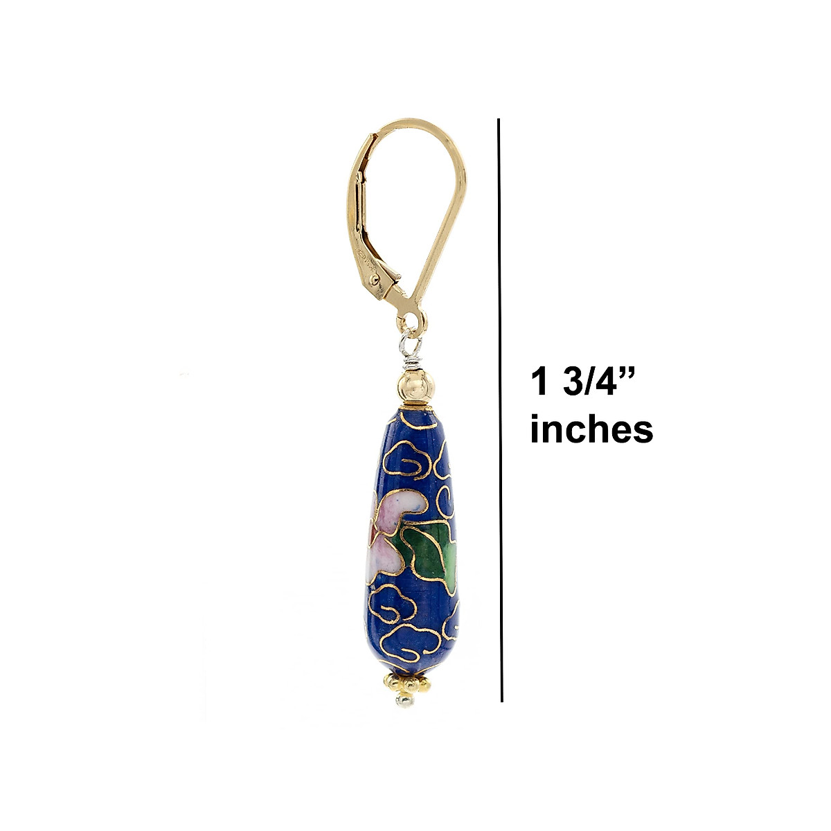 LTC Designs Dainty Small Blue Cloisonné Enameled Floral Teardrop Earrings made with 14k Gold-filled Leverbacks for Women, Teens, Young Adult Casual Everyday Earrings