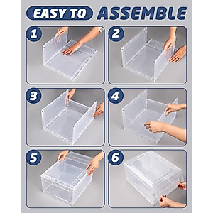 Lzerking Shoe Organizer 8 Pack with Magnetic Doors, Thickened Sturdy Boxes, Stackable Shoe Containers for Sneakers, Boots, Hats, Bags; Fits up to US Size 12 (13.3x10.5x7.4, White)