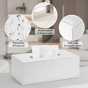 Tissue Box Cover, PU Leather Tissue Box Holder Rectangular Tissue Holders for Home/Office/Car Decoration 9.92"X5.51"X3.62" - White