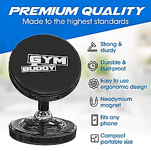 Magnetic Phone Mount - Mobile Gym - A Phone Holder for Videos - Double Sided Magnet – Extra STONG-Fits Any Phone GYM BUDDY (Black)