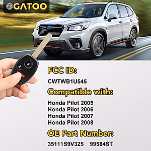Key Fob Remote Control Replacement Fits for 2005 2006 2007 2008 Honda Pilot Keyless Entry Remote CWTWB1U545 35111-S9V-325, 2 Pcs