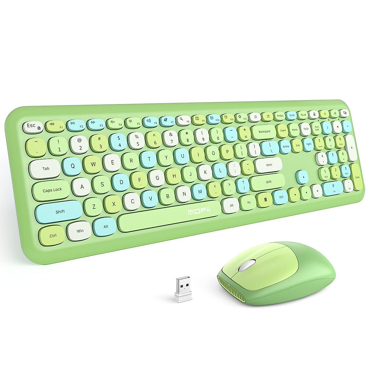 MOFII Wireless Keyboard and Mouse Combo Silent, Slim Compact 2.4G USB Full Size Wireless Mouse and Keyboard Combo, Cute 110 Keys Keyboard for PC, Notebook, MacBook, Tablet, Laptop, Windows System
