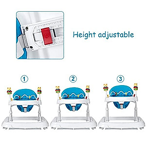 INFANS Foldable Baby Walker, Toddler Activity Walker Helper with Adjustable Height, Safety Belt, High Back Padded Seat for Kids Boys and Girls (Light Blue)
