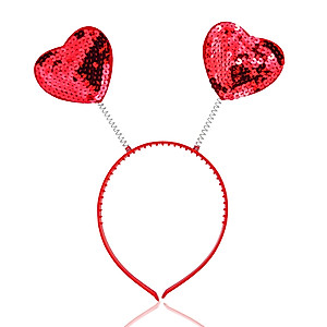 Heart Headband Cupid Headband Sequin Love-shaped Cupid Headpiece Heart Ears Headband Heart Headpiece Cupid Ears Valentine Head Boppers Valentine Day Accessories for Halloween Party Red Cupid Costume