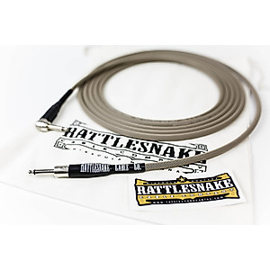 Rattlesnake Cable - 15 Foot Standard Dirty Tweed Guitar Instrument Cable Straight to Right Angle 1/4-Inch plugs