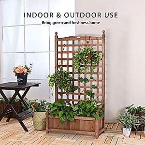 VIVOHOME Wood Planter Raised Bed with Trellis, 48 Inch Height Free-Standing Planter for Garden Yard