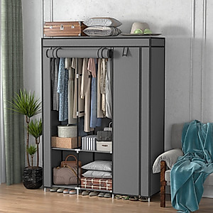 Portable Closet, Bedroom Wardrobe Closet for Hanging Clothes with Non-Woven Fabric Cover and Hanging Rods, Clothes Storage Organizer Rack Quick and Easy Assembly