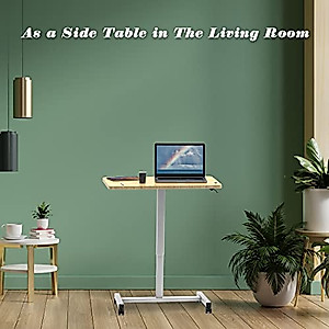 ANQWD 28" Pneumatic Height Adjustable Rolling Desk, Mobile Laptop Standing Desk Cart with Wheels, Rolling Standing Desk Table for Office Home (Bamboo Wood)