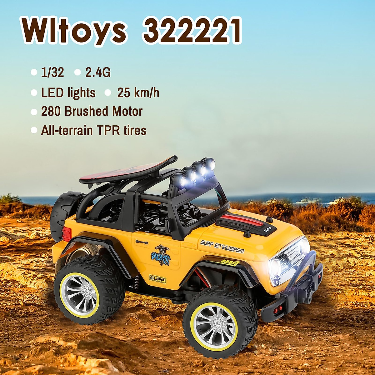 LEOSO Wltoys 32221 RC Car 1/32 RC Crawler 25km/h Brushed RC Cars 2.4GHz RC Rock Crawler 2WD Remote Control Car All-Terrain TPR Tires RC Car Gifts…